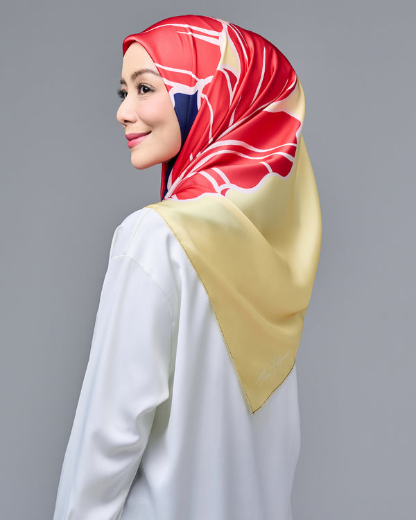 Semarak Satin Square - Biru Kuning - Mira Filzah